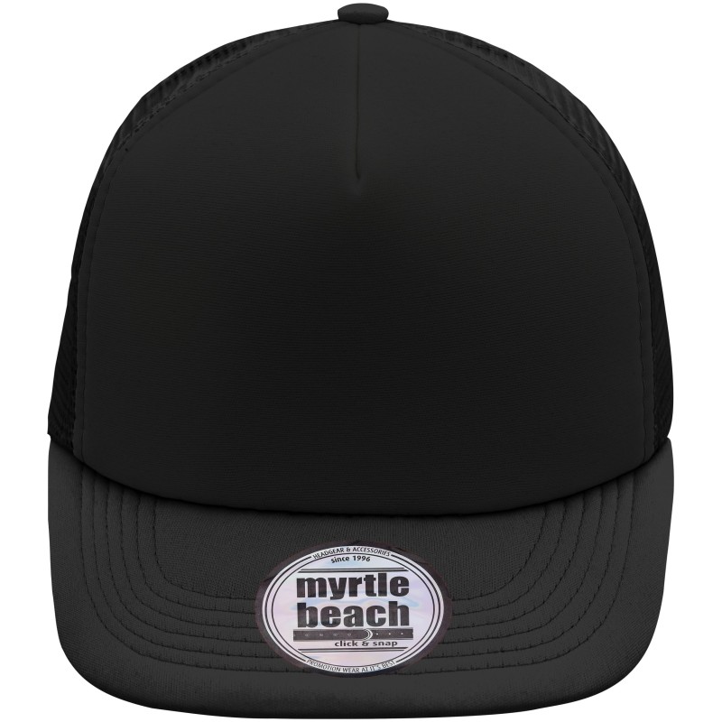 MB6207 5 Panel Flat Peak Cap Color Black/Black Size One size